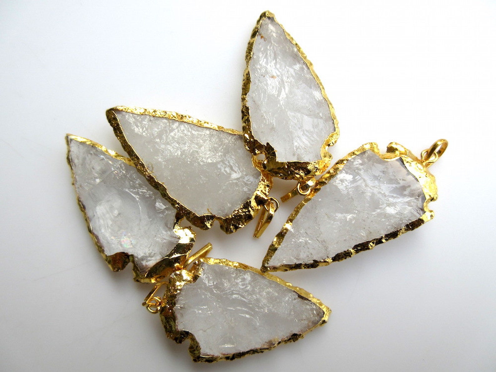 5 Quartz Crystal Arrowhead Pendant, Gold Arrowhead Pendant ...