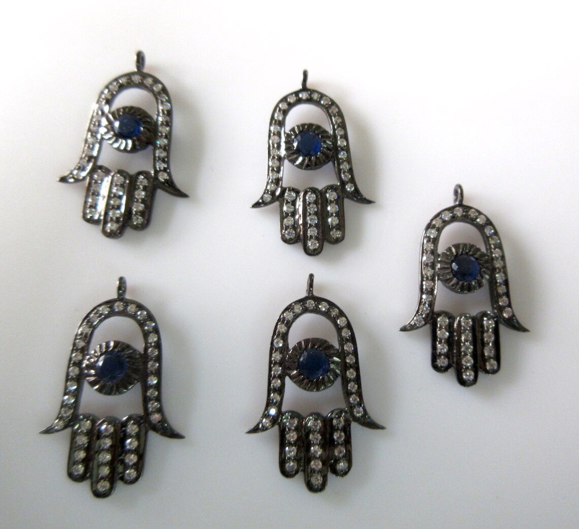 1 Pc Hamsa Hand With Blue Stone Sterling Silver Connector - Etsy
