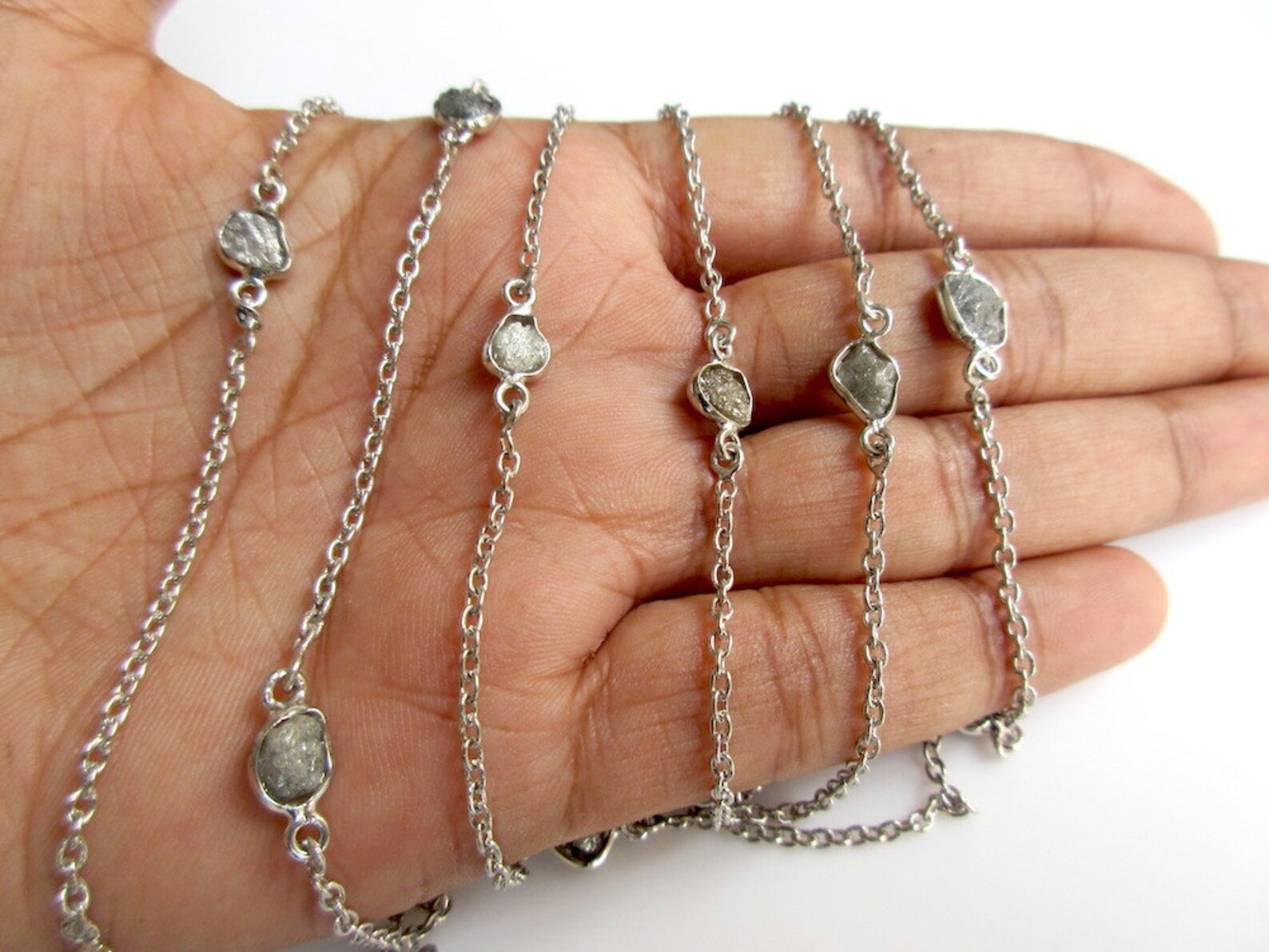 24 Inches Raw Diamond Connector Chain, 925 Sterling Silver Bezel ...