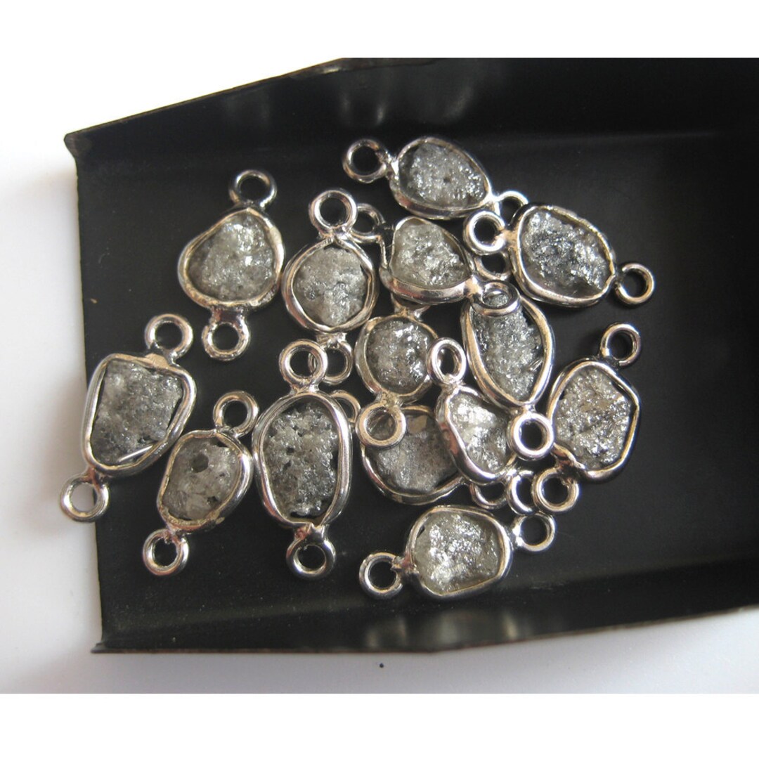 10 Pcs Raw Gray Diamond Connectors, 925 Silver Connectors, Rough ...