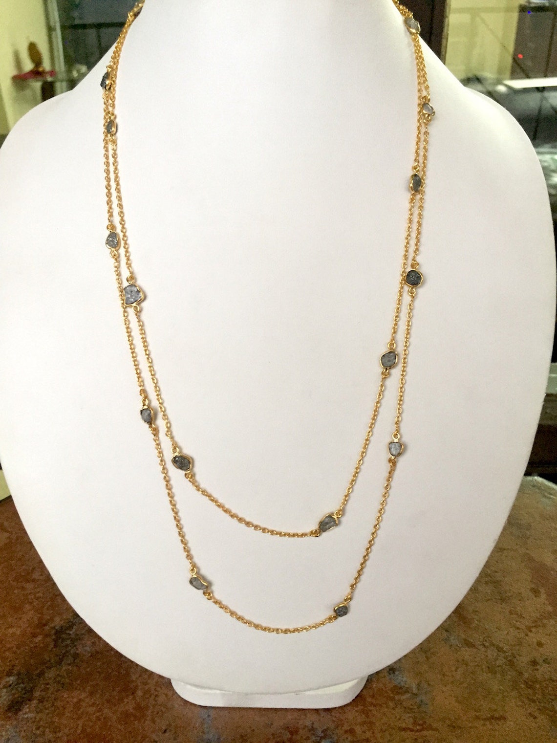 24 Inches Raw Diamond Connector Chain, 925 Sterling Silver Bezel ...