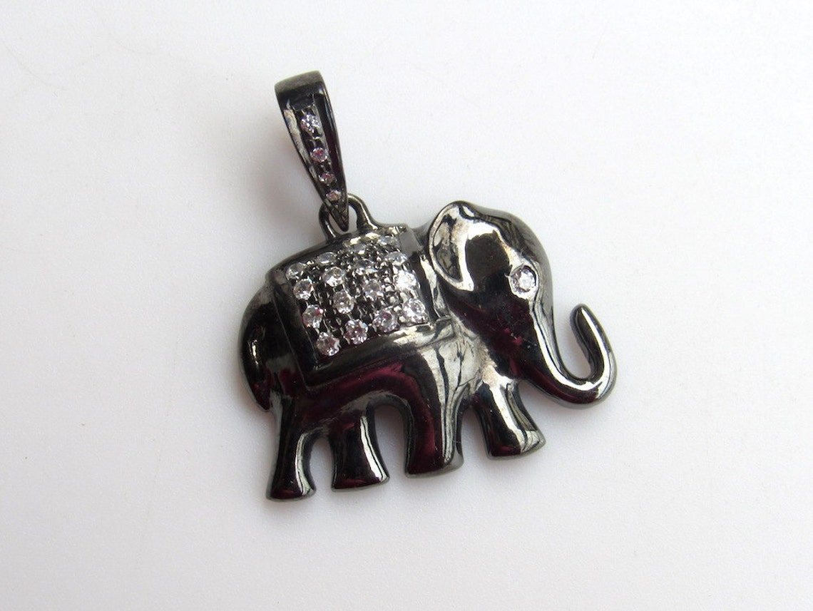 925 Sterling Silver Elephant Charm Pendant With Cubic Zirconia ...