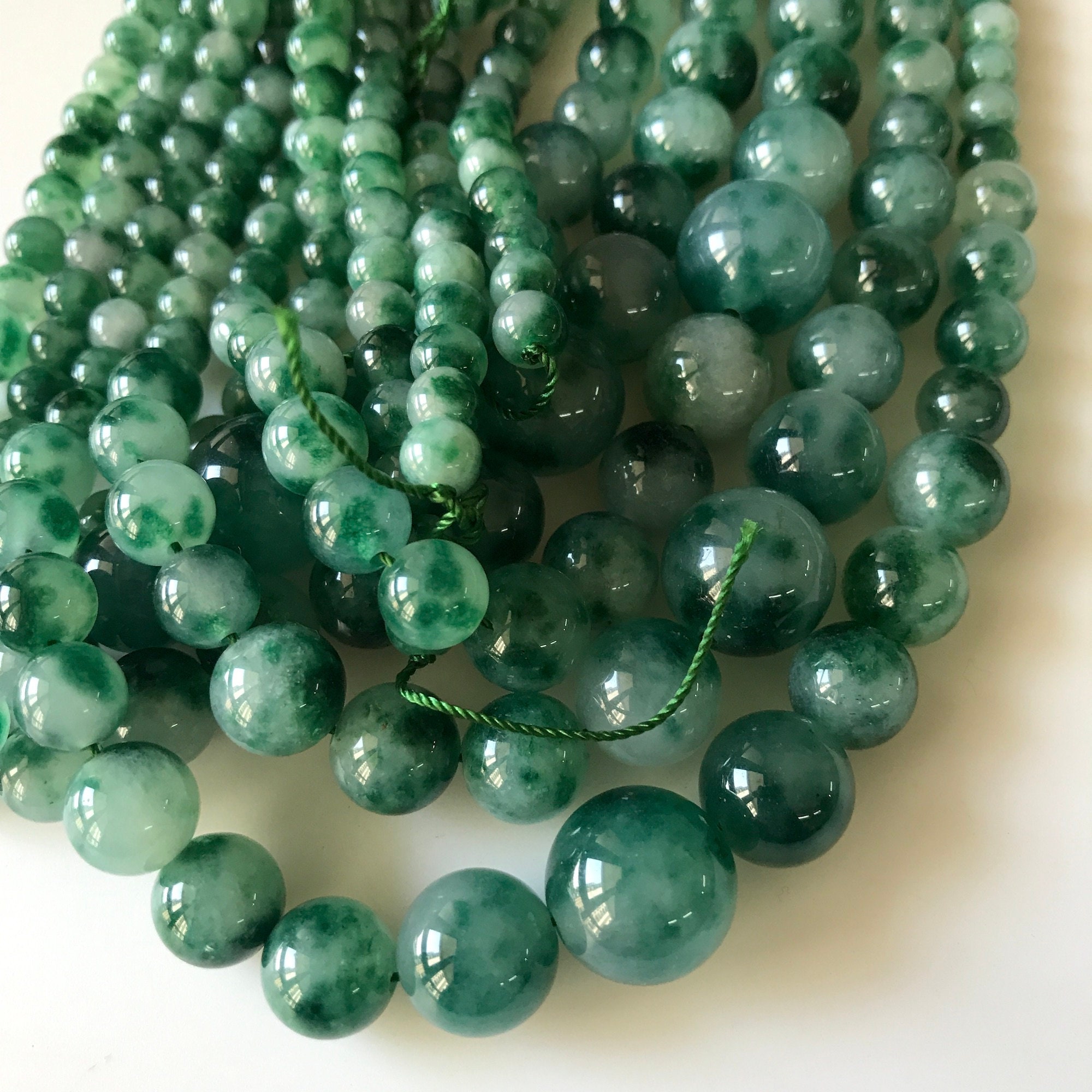 6mm to 13mm Emerald Green Jade Round Beads Green Moss Agate Jade Smooth ...