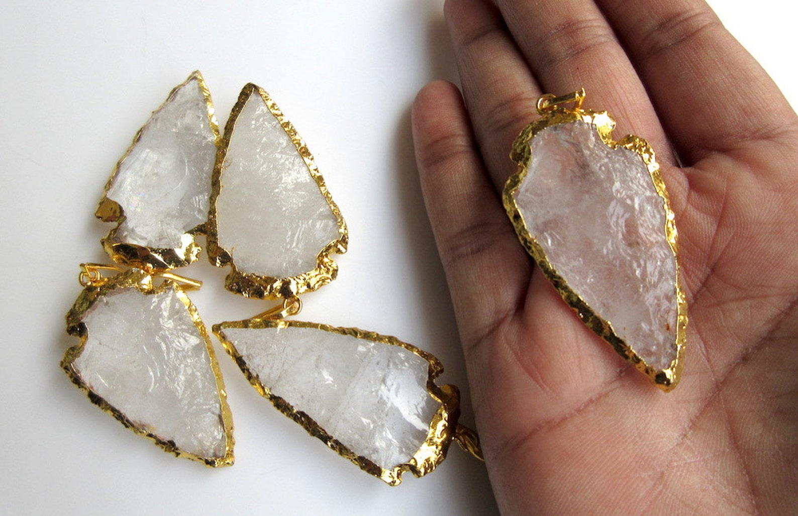 5 Quartz Crystal Arrowhead Pendant, Gold Arrowhead Pendant ...
