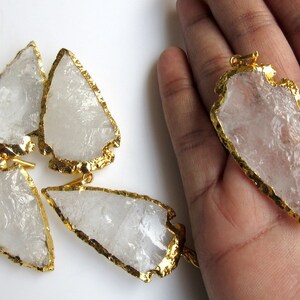 5 Quartz Crystal Arrowhead Pendant, Gold Arrowhead Pendant, Electroplated Raw Gemstone ...