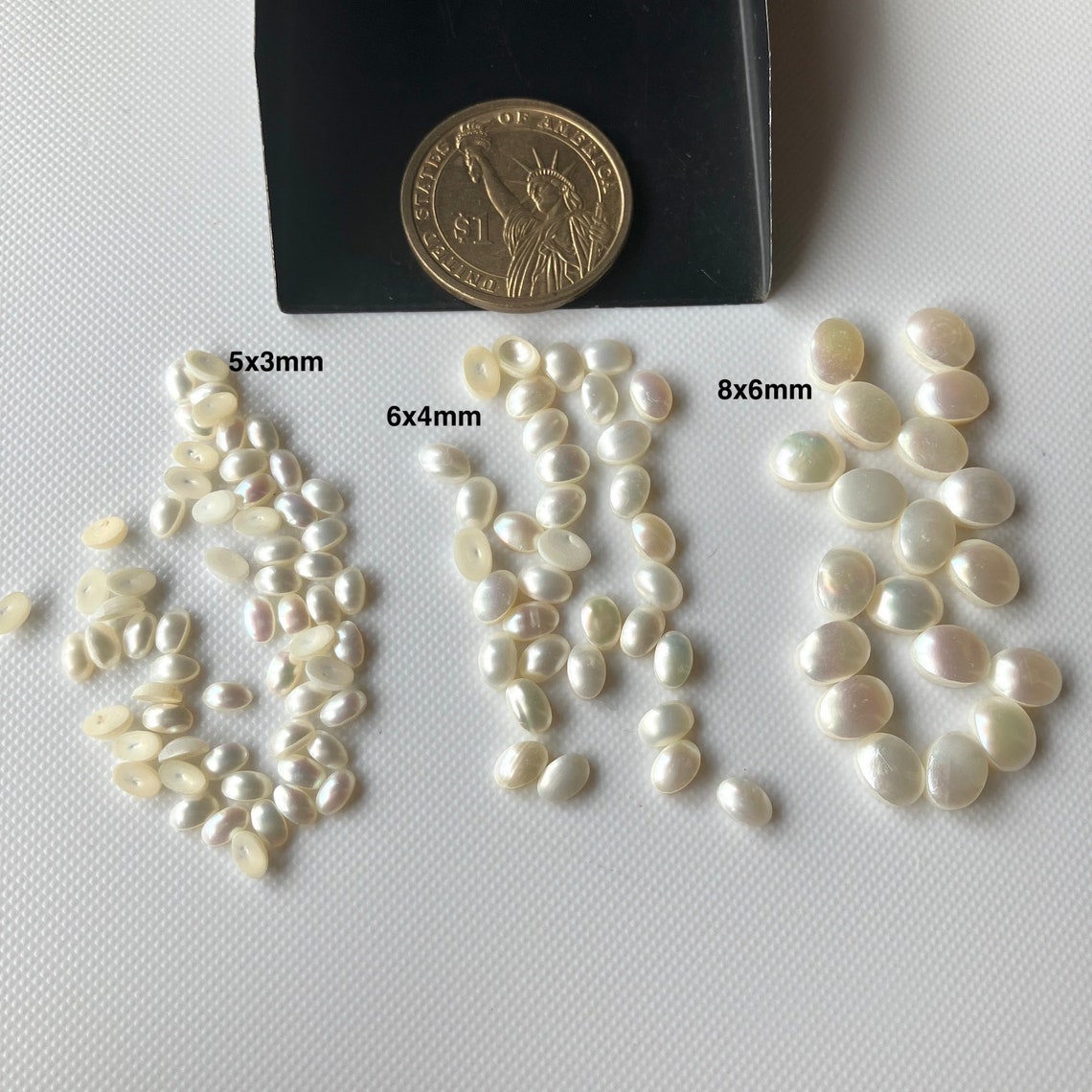 5x3mm/6x4mm/8x6mm Oval Shaped Fresh Water White Pearls Flat Back ...
