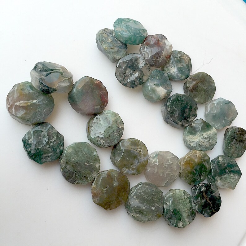 Rough Moss Agate Coin Beads Natural Hammered Rough Agate - Etsy