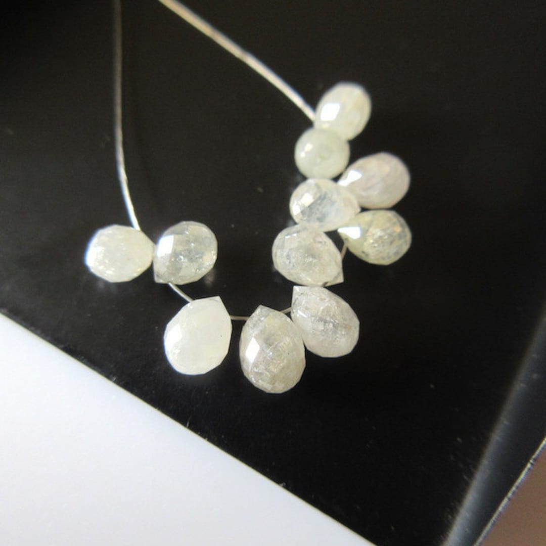 2 Pieces 4MM Raw White Diamond Briolette Beads, Natural Rough Diamond ...