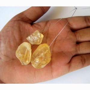 Citrine Stone, Citrine Rough Stone, Large 1mm Hole Raw Citrine Stone Bead, Raw Gemstones, 3 ...