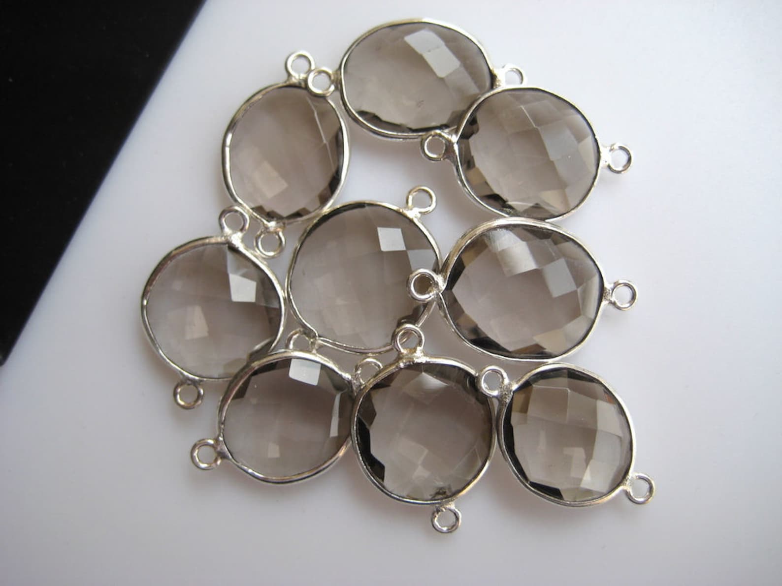 10pcs Smoky Quartz Color Hydro Quartz Jewelry Bezel Connectors, Silver ...