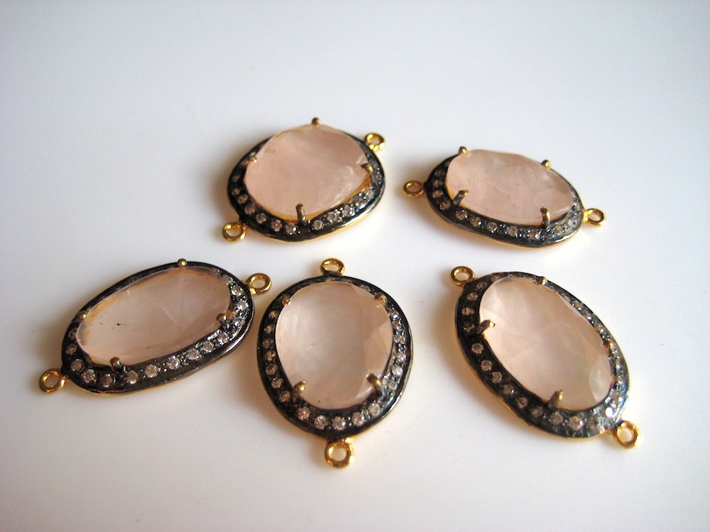 5 Pieces Rose Quartz Rose Cut Connectors White Topaz Pave | Etsy