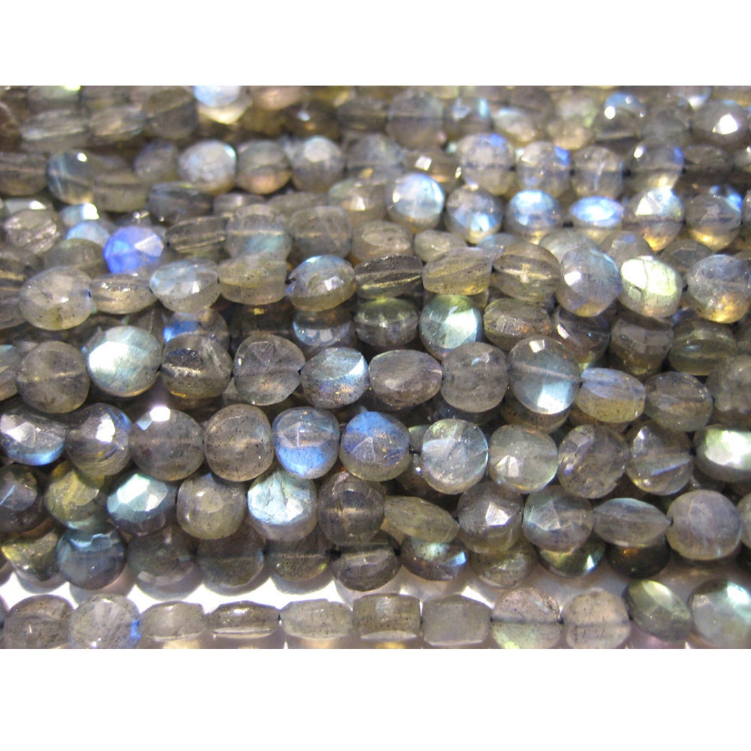5 Strands Natural Labradorite Faceted Coin Beads, 5mm Labradorite Round ...