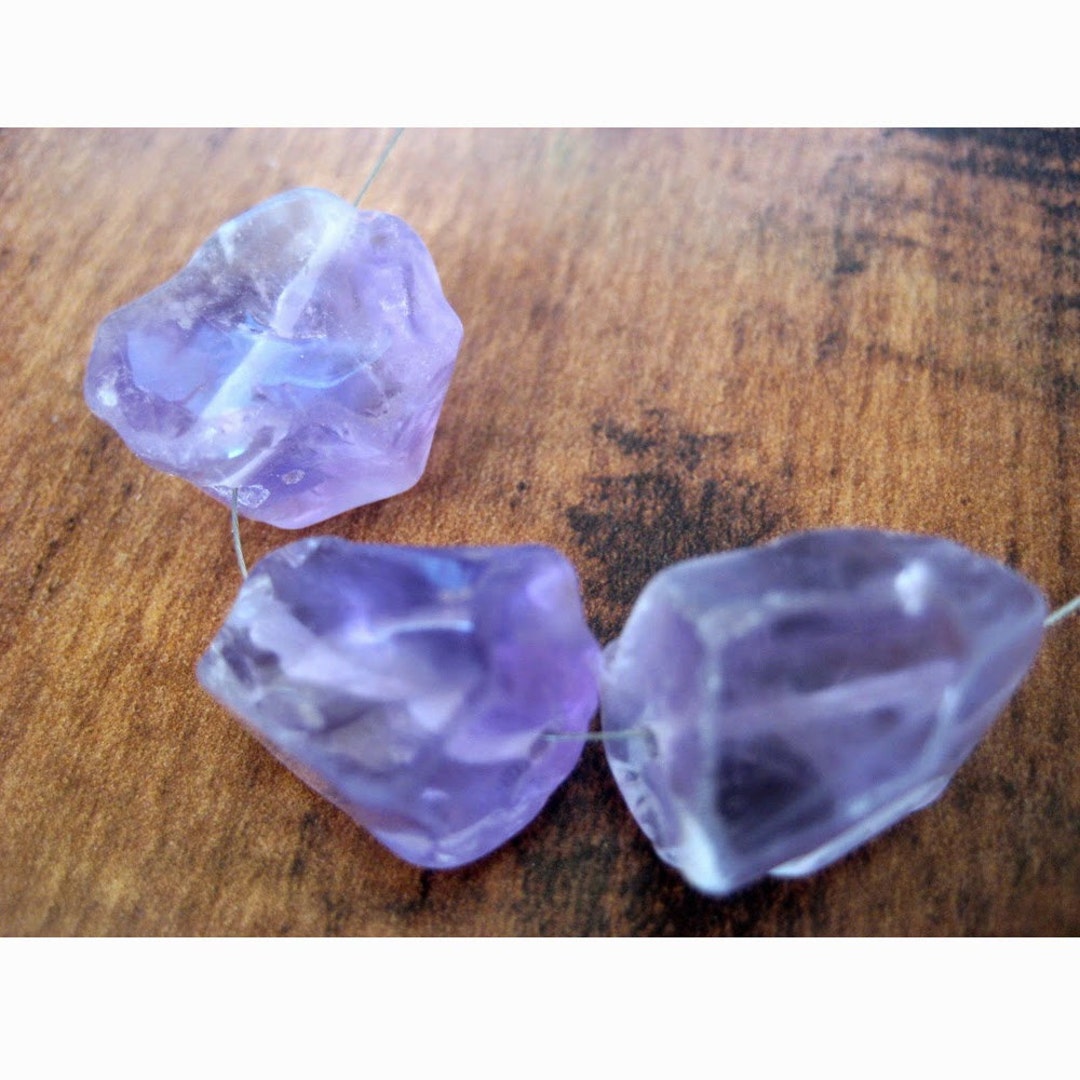 3 Pieces 22 to 25mm Each Raw Amethyst Stone, Large 1mm Hole Amethyst ...