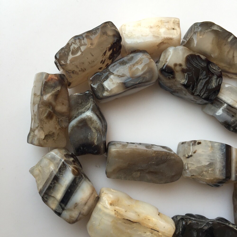 Raw Banded Agate Beads, Natural Hammered Rough Agate Gemstone Beads, 20 ...