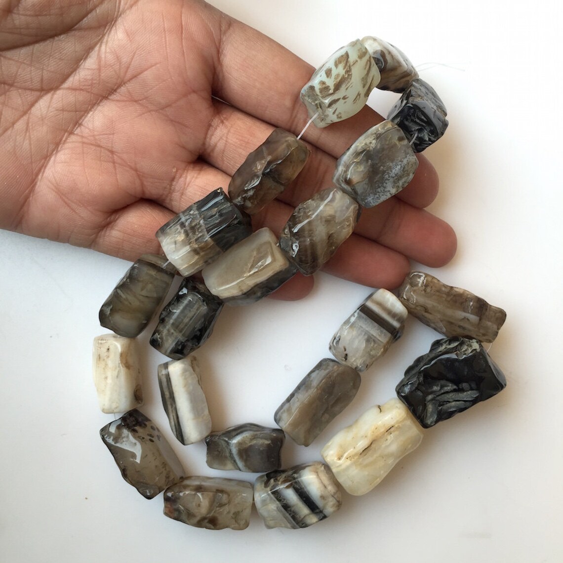 Raw Banded Agate Beads, Natural Hammered Rough Agate Gemstone Beads, 20 ...