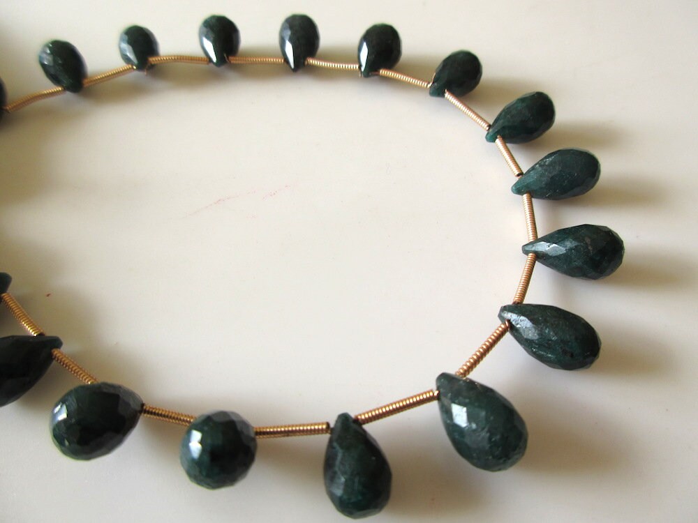 Green Corundum/emerald Tear Drop Briolette Beads Emerald | Etsy