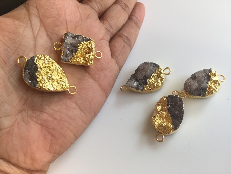 6pcs Gold Electroplated Grey Druzy Connector Gemstone - Etsy