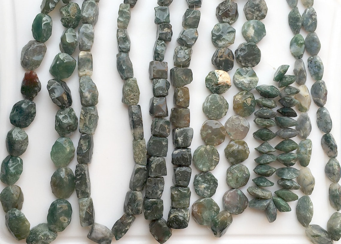 Rough Moss Agate Coin Beads Natural Hammered Rough Agate - Etsy