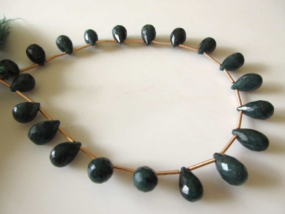 Green Corundum/emerald Tear Drop Briolette Beads Emerald | Etsy