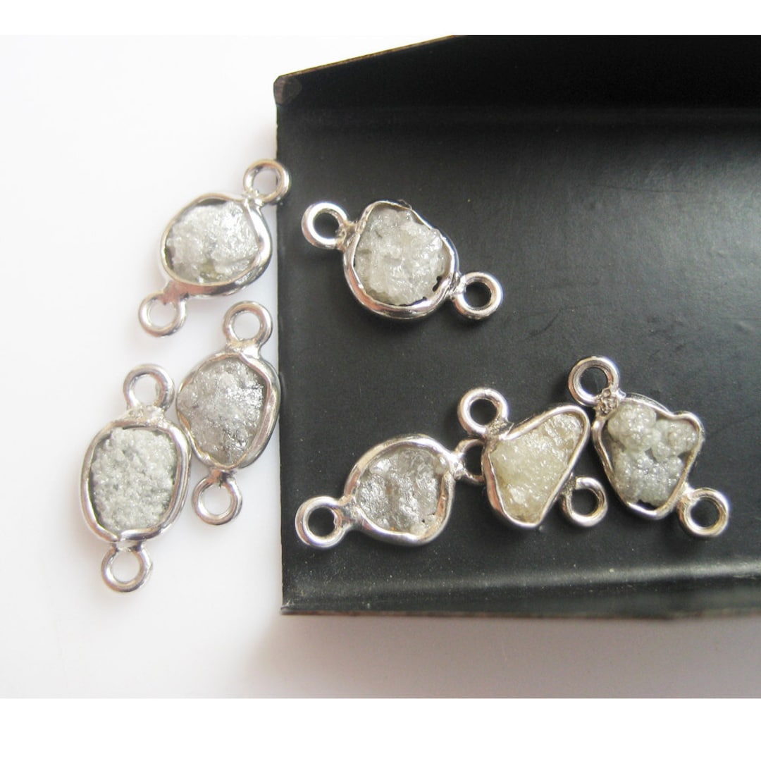 2 Pieces Diamond Connectors, 925 Silver Connectors, White Rough Diamond ...