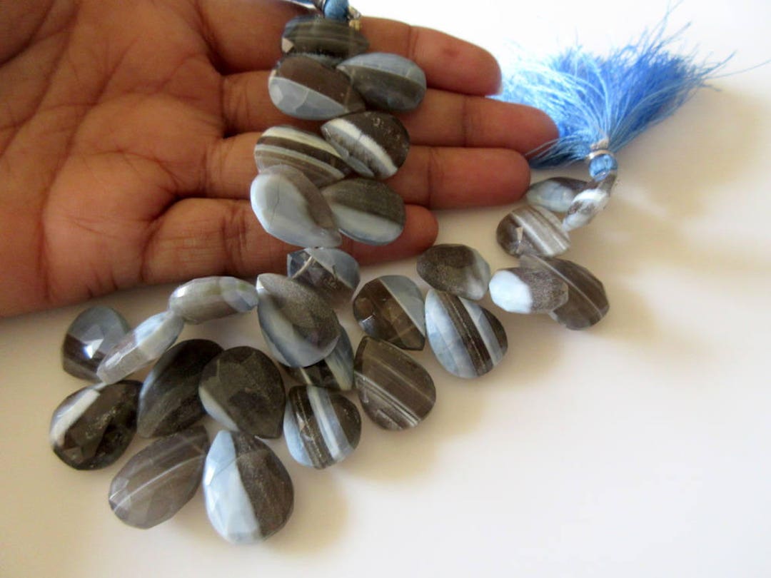 AAA Natural Blue Grey Bi Color Opal Faceted Pear Shaped Briolette Beads ...