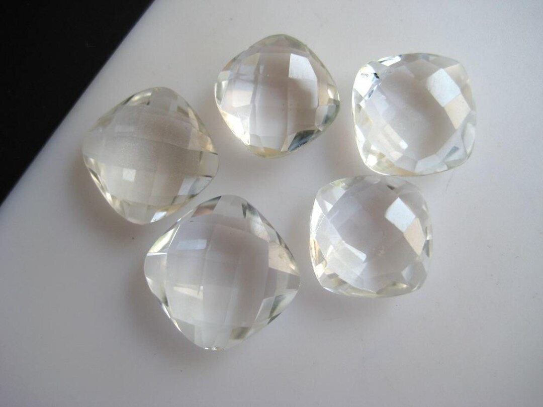 8 Pieces 10mm Natural Quartz Crystal Cushion Shaped Both Side Faceted ...