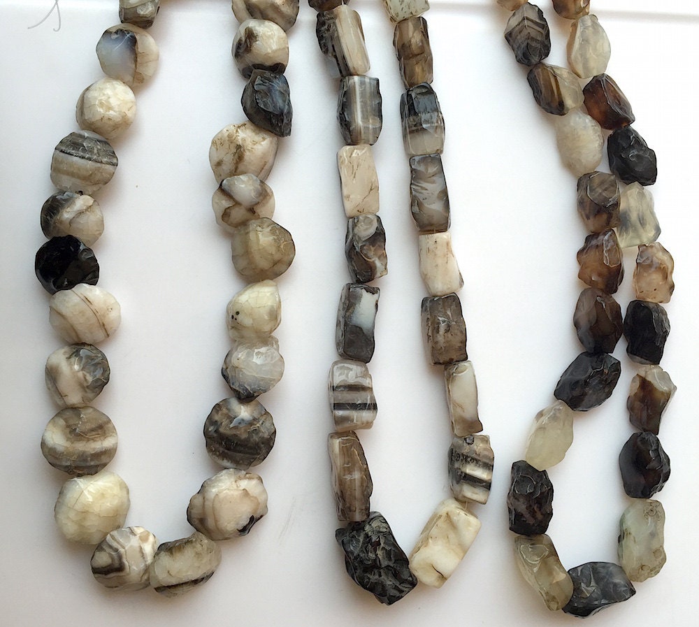 Raw Banded Agate Beads, Natural Hammered Rough Agate Gemstone Beads, 20 ...
