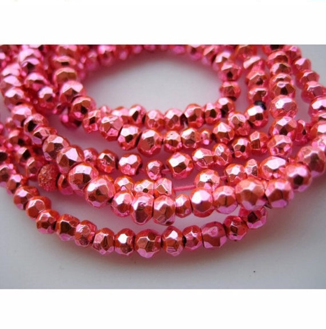 Pyrite Gemstone, Pink Pyrite, Micro Faceted Coated Rondelle Beads, 3 ...