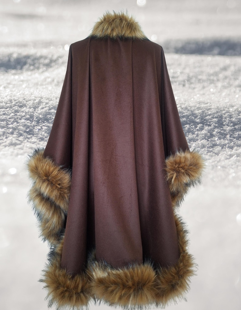 Baby Alpaca Long Cape With Luxury Fur Trim: Winter Shawl Wrap, Plus ...