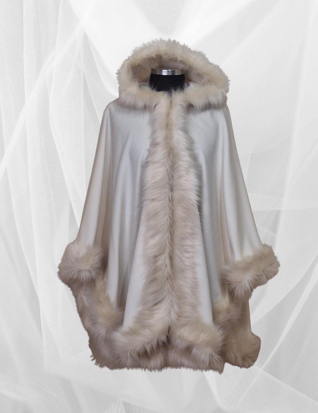 Luxurious Alpaca Large Hood Cape -women's Fox Fur Trimmed Shawl - Ivory ...