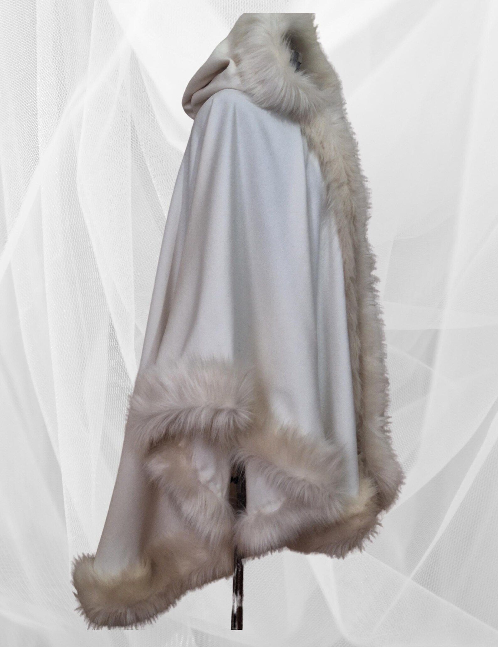 Luxurious Handmade Alpaca Wool Cape With Fur Trim - Ivory Hooded Shawl ...