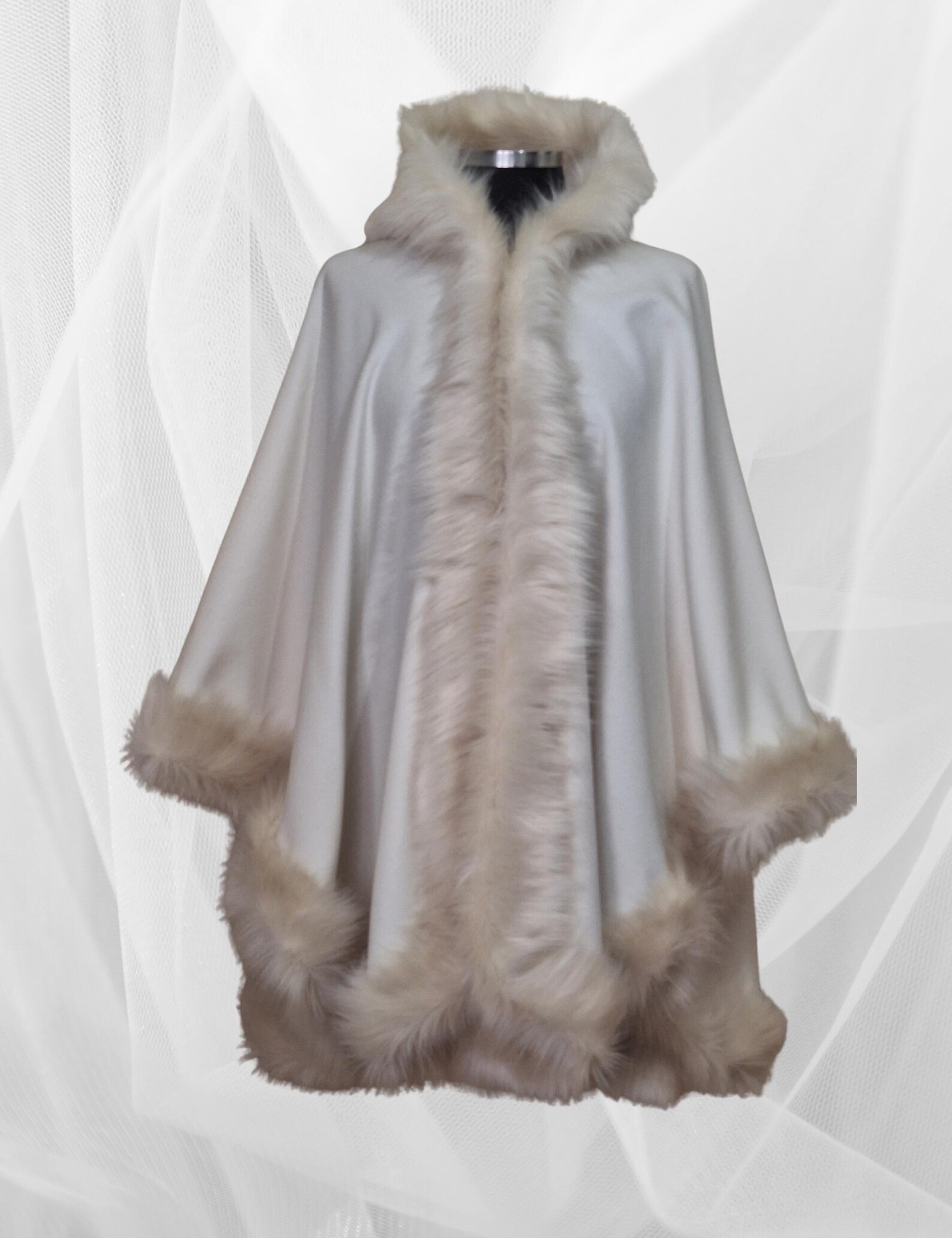 Luxurious Handmade Alpaca Wool Cape With Fur Trim - Ivory Hooded Shawl ...