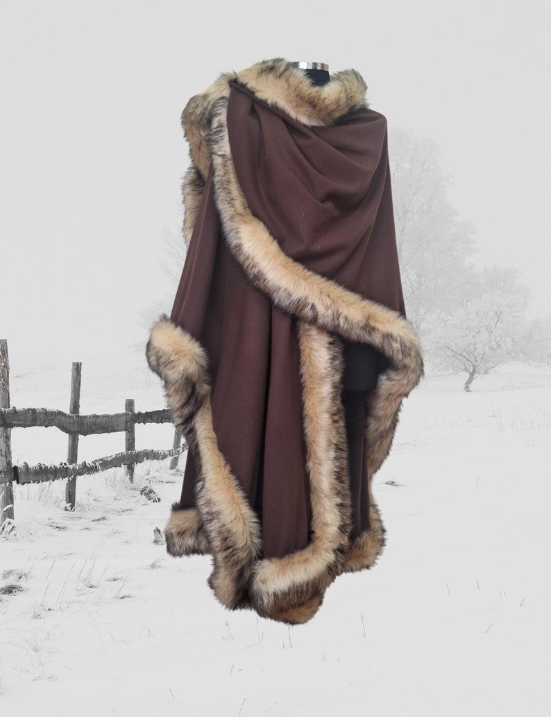 Baby Alpaca Long Cape With Luxury Fur Trim: Winter Shawl Wrap, Plus ...
