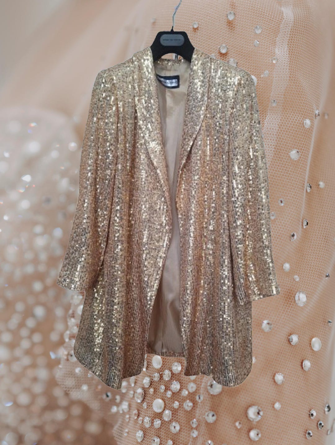 Gold Sequined Lapel Blazer Jacket Mid-length | European Sizes. 40/42 - Etsy