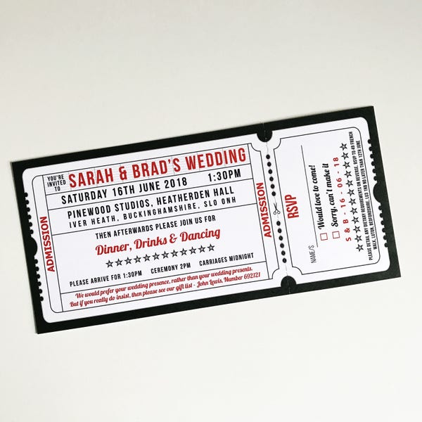 Wedding Invitations Ticket Style - Etsy