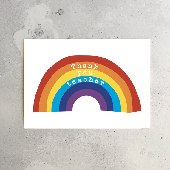 Thank you teacher Card. Thank you teacher rainbow school Card. | Etsy