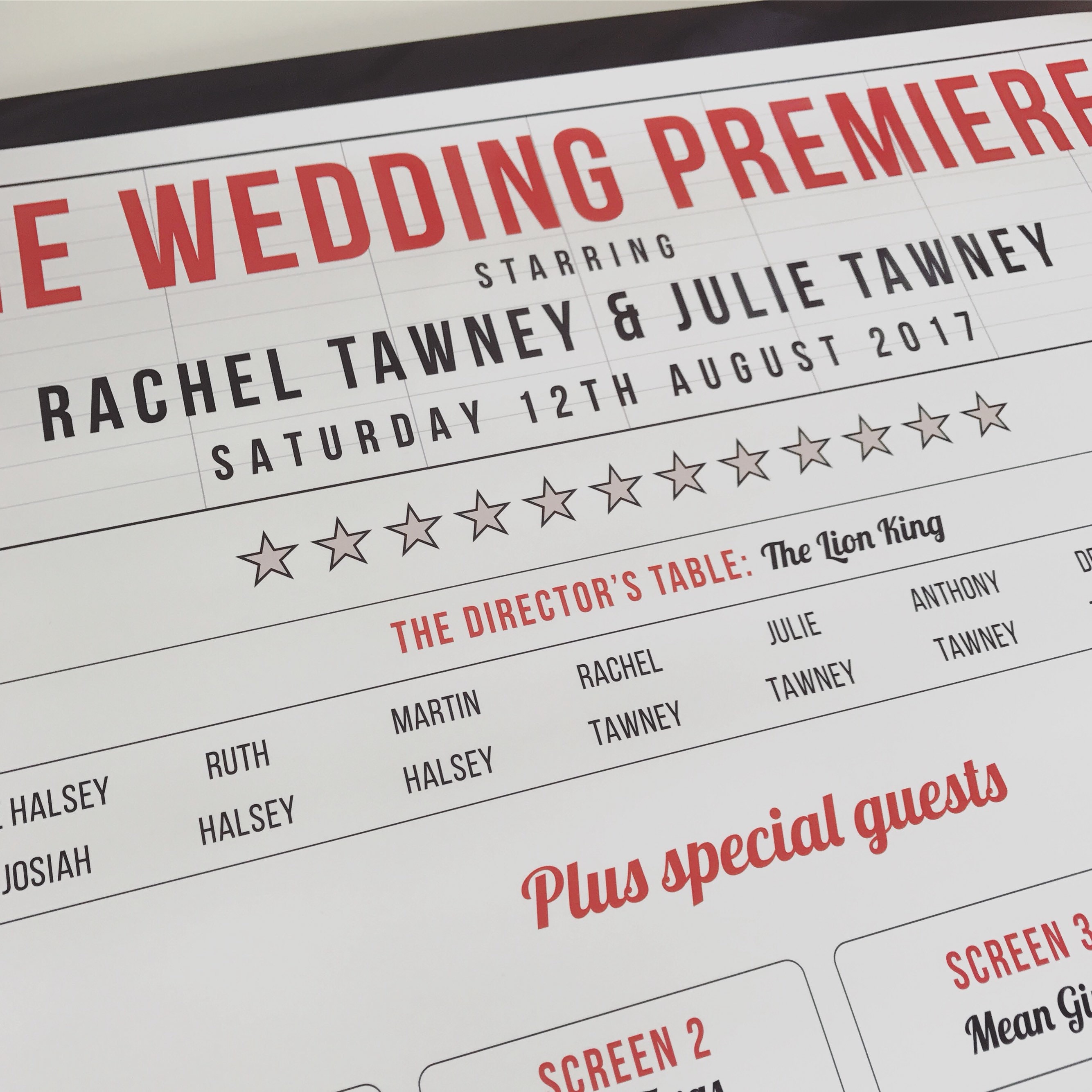 Cinema Wedding Table Plan / Film/ Movie / Theatre / Hollywood | Etsy UK