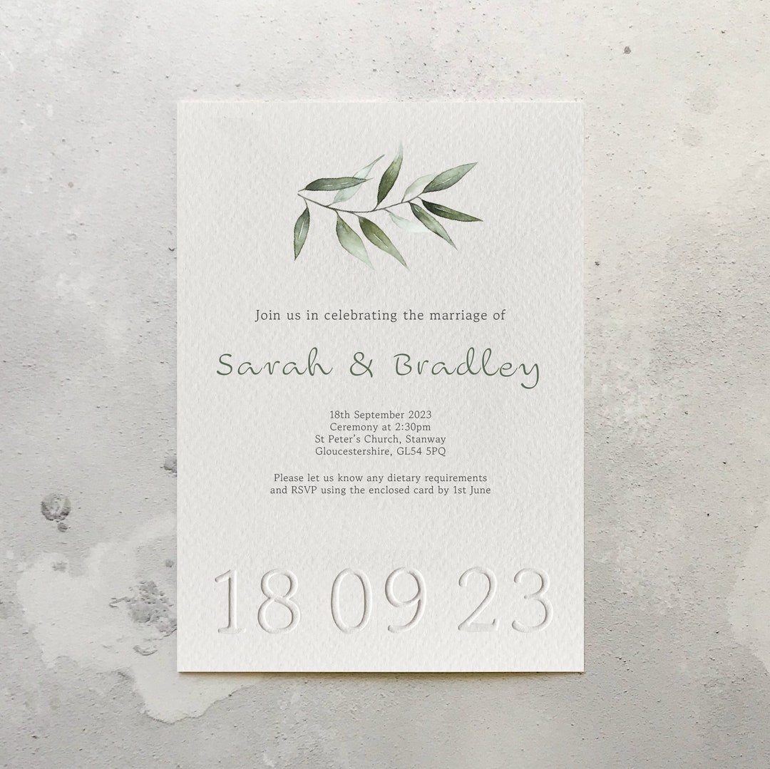 Blind Embossed Leaf Wedding Invitations + Envelopes - Etsy