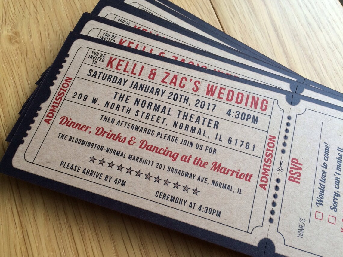 100 Cinema Wedding Invitations / Movie Ticket Wedding Invitations ...