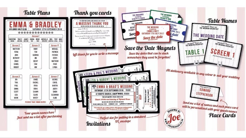 10 Personalised Cinema / Movie / Film Themed Wedding Table Name Signs ...