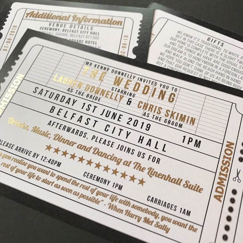100 Cinema Wedding Invitations / Movie Ticket Wedding Invitations ...