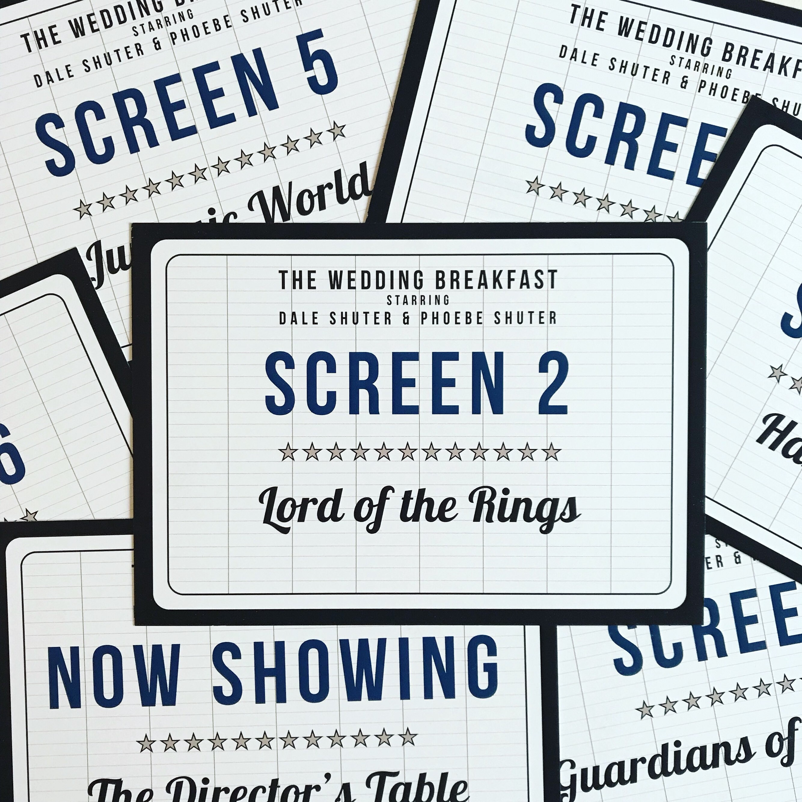 10 Personalised Cinema / Movie / Film Themed Wedding Table Name Signs ...