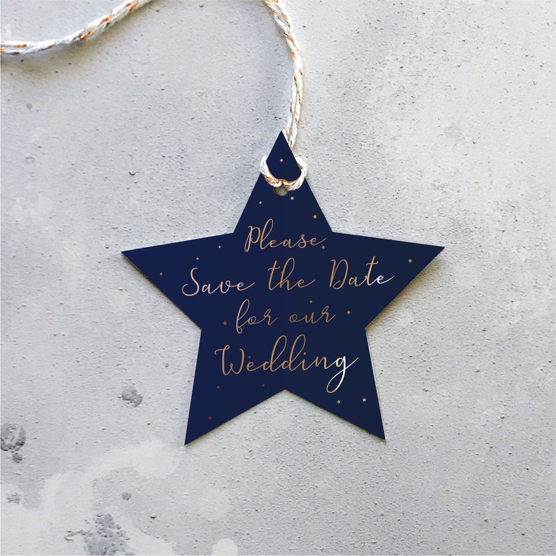 50 Navy and Copper Starry Night Save the Date Star Shaped | Etsy UK