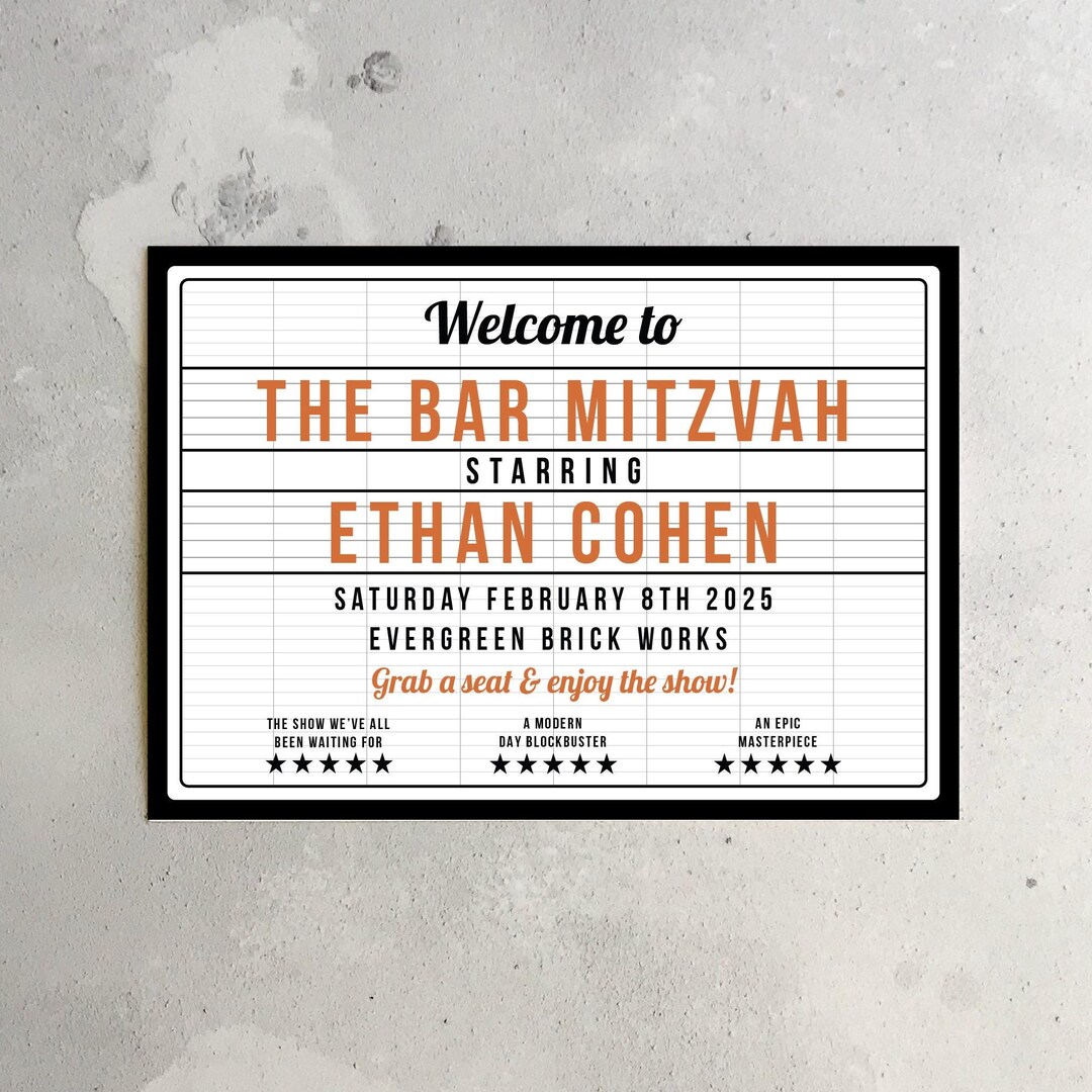Cinema Themed Bar Mitzvah Welcome Sign / Bat Mitzvah Welcome Sign ...