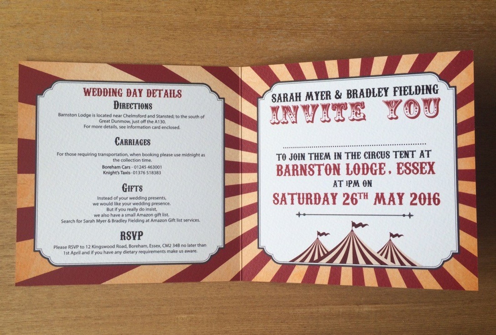 Personalised Carnival Wedding Invitations P&P + Envelopes Included ...