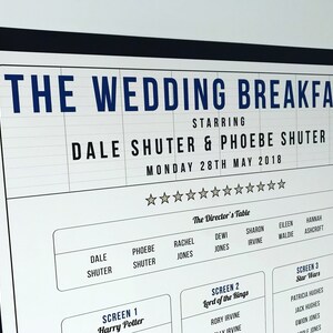 Cinema Wedding Table Plan / Film/ Movie / Theatre / Hollywood Themed ...