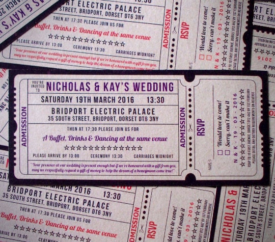 100 Cinema Wedding Invitations / Movie Ticket Wedding Invitations ...