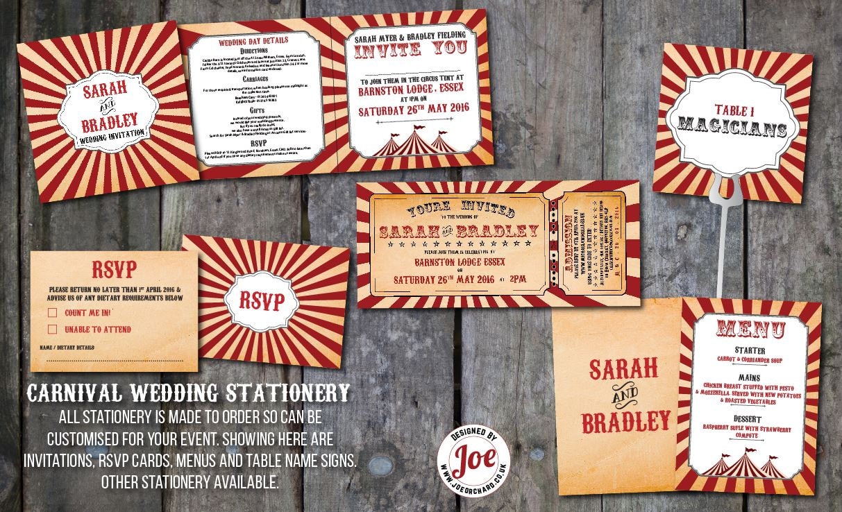 Personalised Carnival Wedding Invitations P&P + Envelopes Included ...