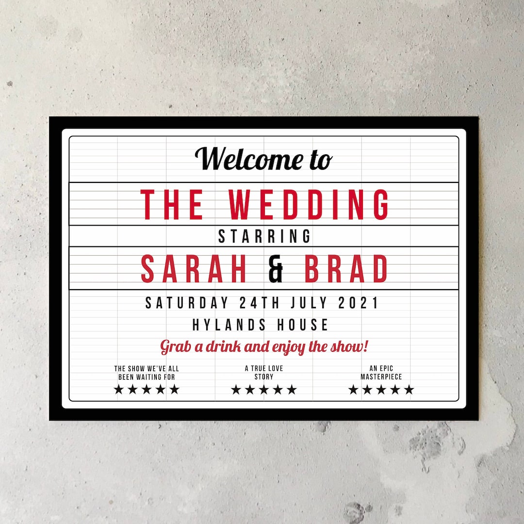 Cinema Themed Wedding Welcome Sign, / Film/ Movie / Theatre / Hollywood ...