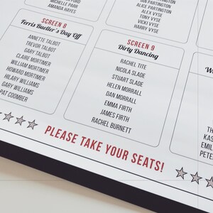 Cinema Wedding Table Plan / Film/ Movie / Theatre / Hollywood Themed ...